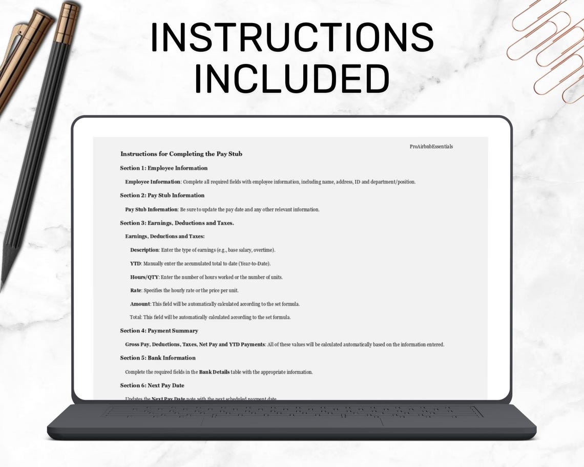 Fillable Pay Stub Instant Download, Professional Pay Stub Template for ...