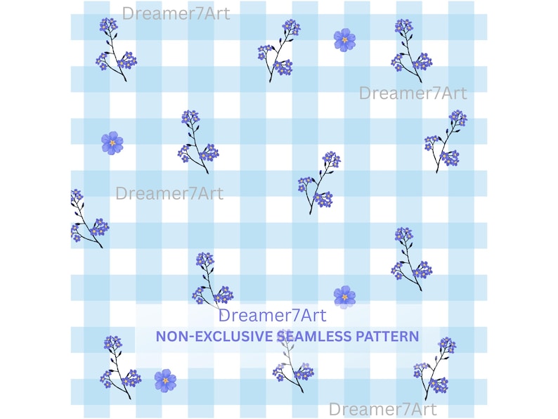 Blue Gingham Floral Pattern, Seamless Pattern Digital Paper – Gingham ...