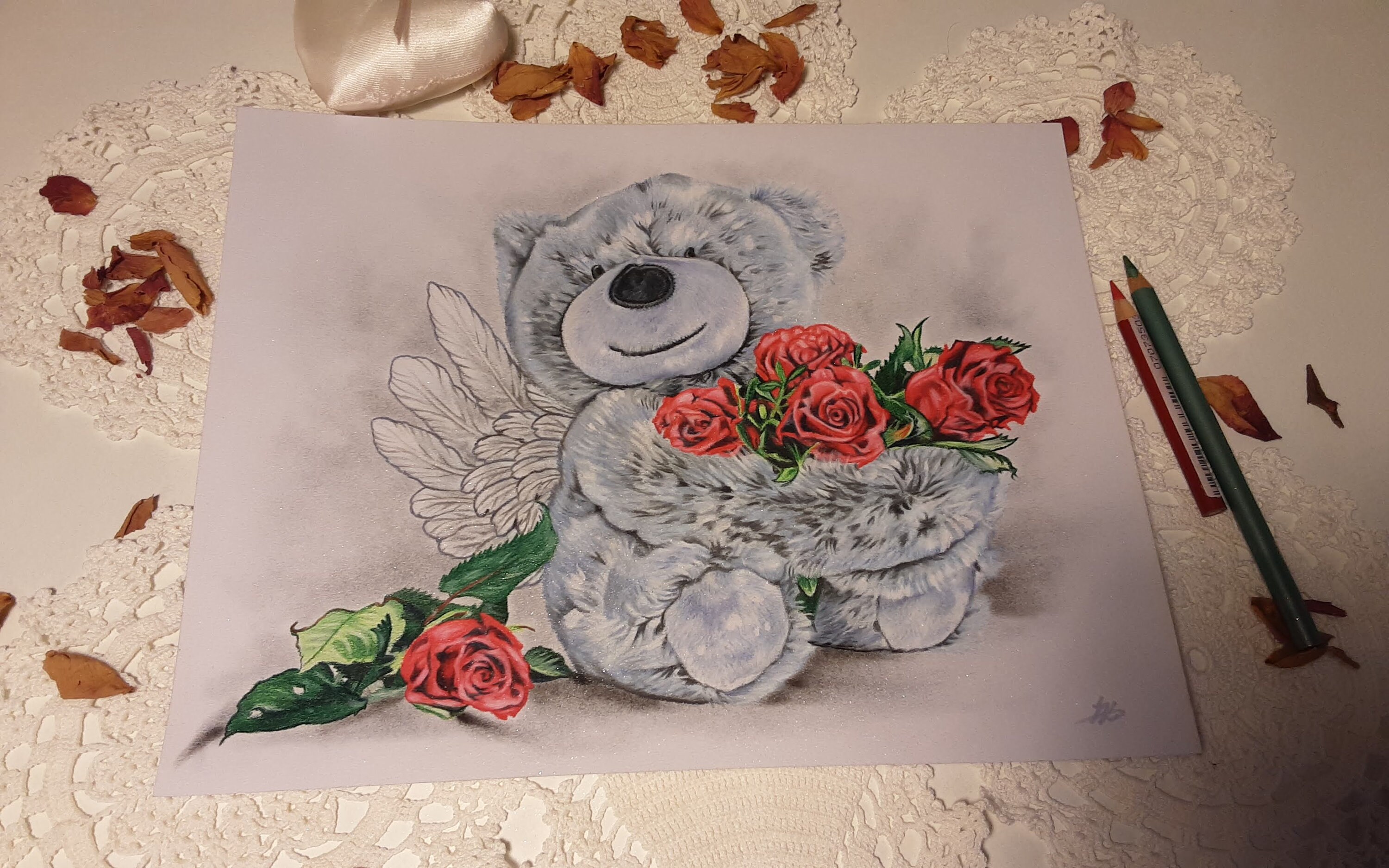 Teddy Bears With Roses Drawings