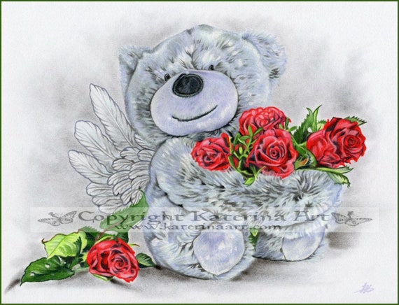 Teddy Bears With Roses Drawings