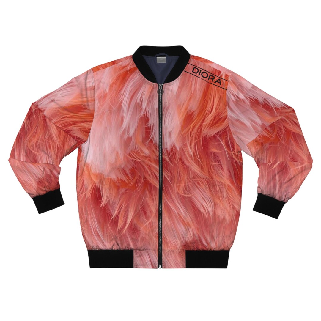 Pink Flamingo Feather Bomber Jacket DIORA Couture Luxury Streetwear ...