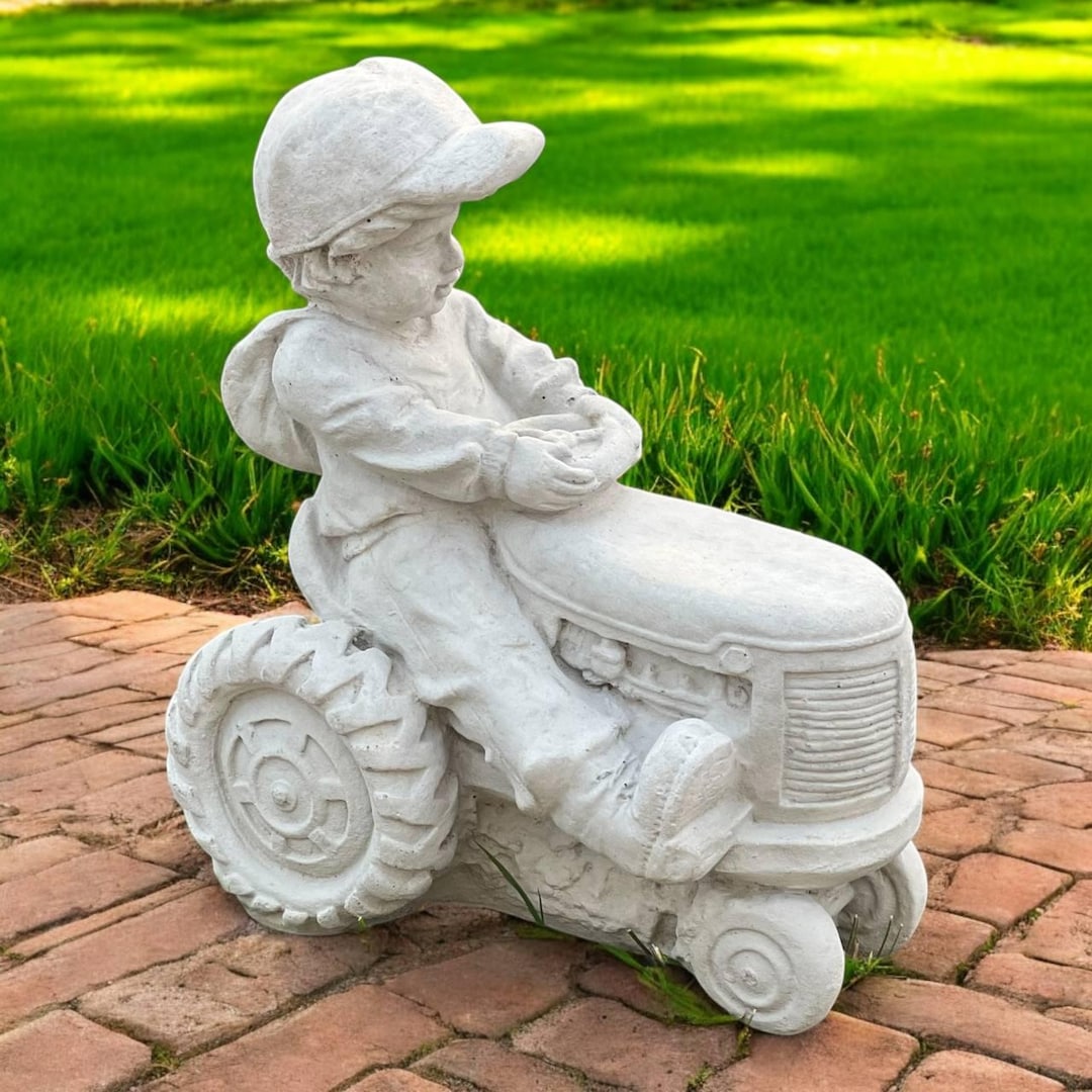 Realistic Boy Statue Concrete Boy on Tractor Boy Garden Sculpture ...
