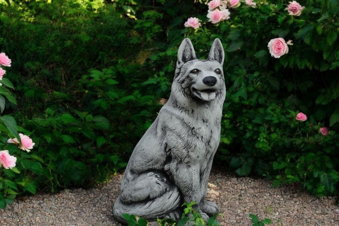 Garden Shepherd Figure Concrete Dog Sculpture Outdoor Shepherd Statue ...