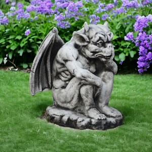 Gargoyle With Wings Sitting on Base Figure, Guardian Statue, Concrete ...