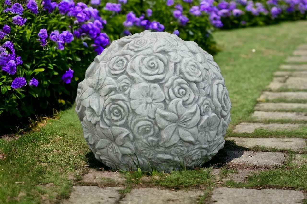 Flowers Ball Statue, Stone Garden Art, Ball With Flowers Figure ...