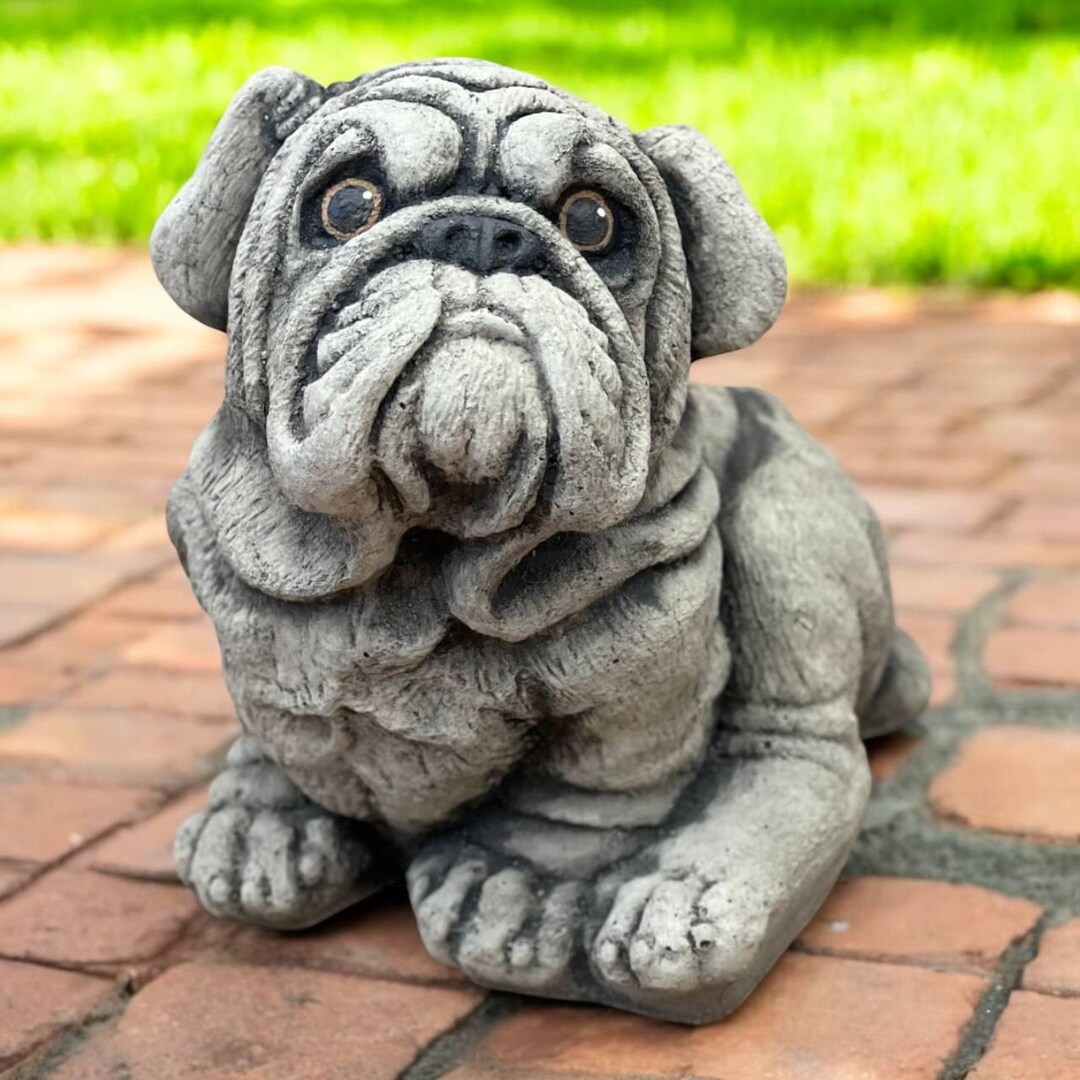 Concrete Bulldog Statue Outdoor Dog Figurine Garden Pet Memorial Stone ...