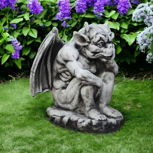 Gargoyle With Wings Sitting on Base Figure, Guardian Statue, Concrete ...