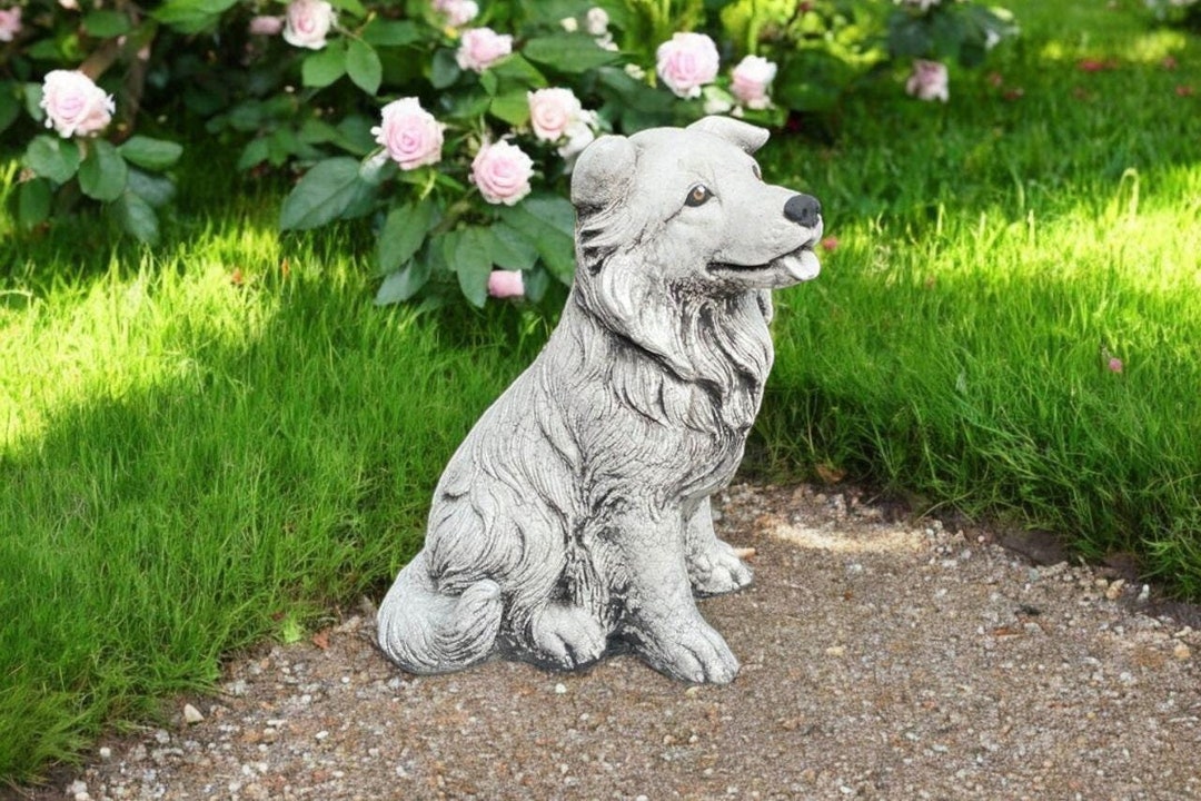 Collie Dog Figurine Lawn Dog Art Cement Pet Memorial Realistic Dog ...