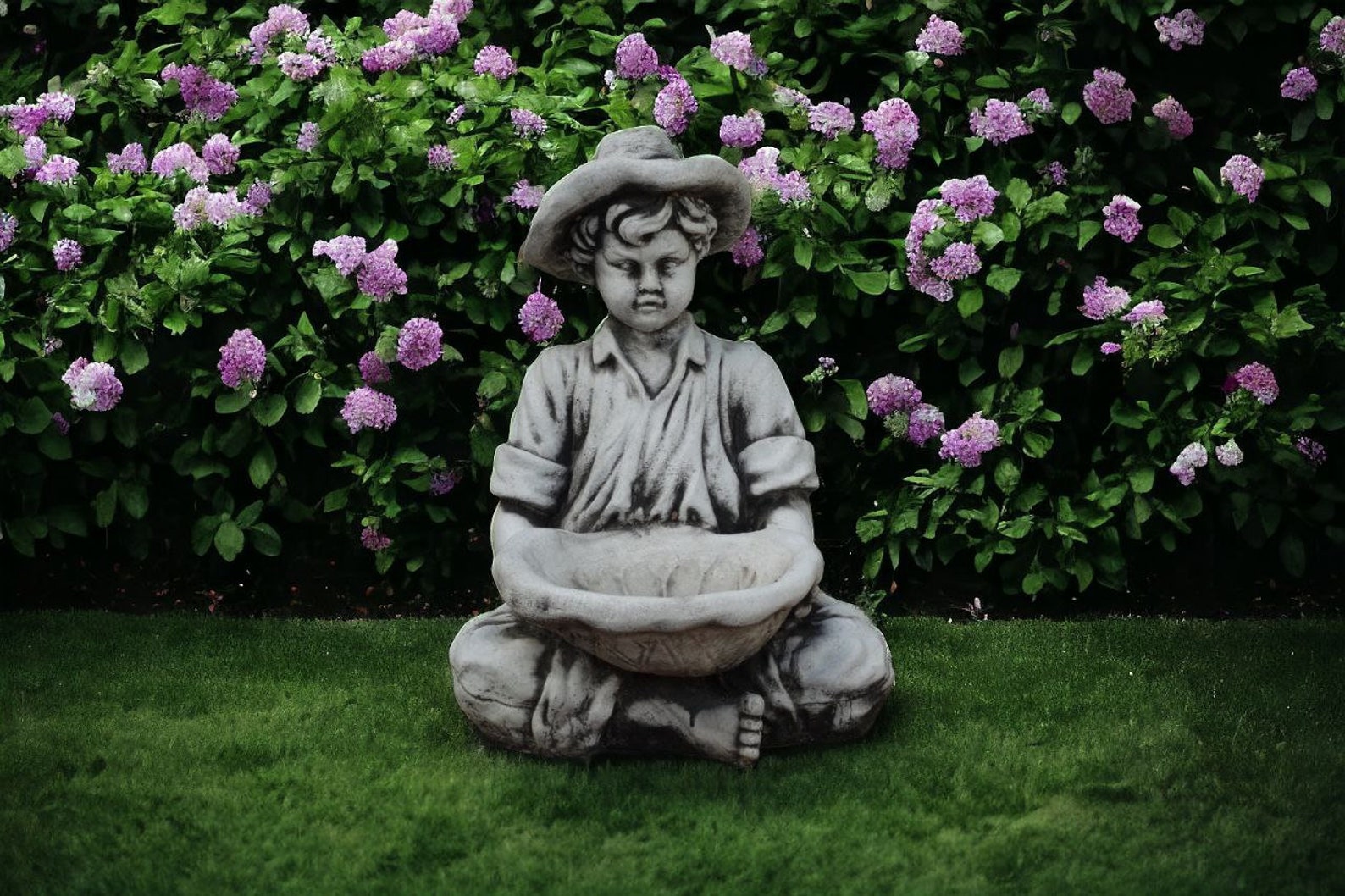 Sitting Boy With Plate Figure, Boy Statue, Concrete Garden Figurine ...