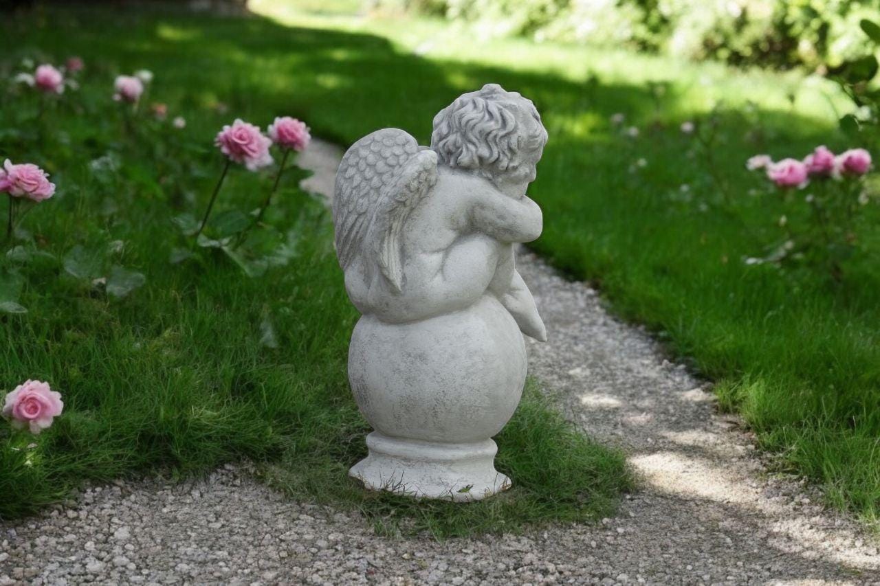 Outdoor Angel Decoration Lawn Angel on Ball Statue Garden Baby Angel ...