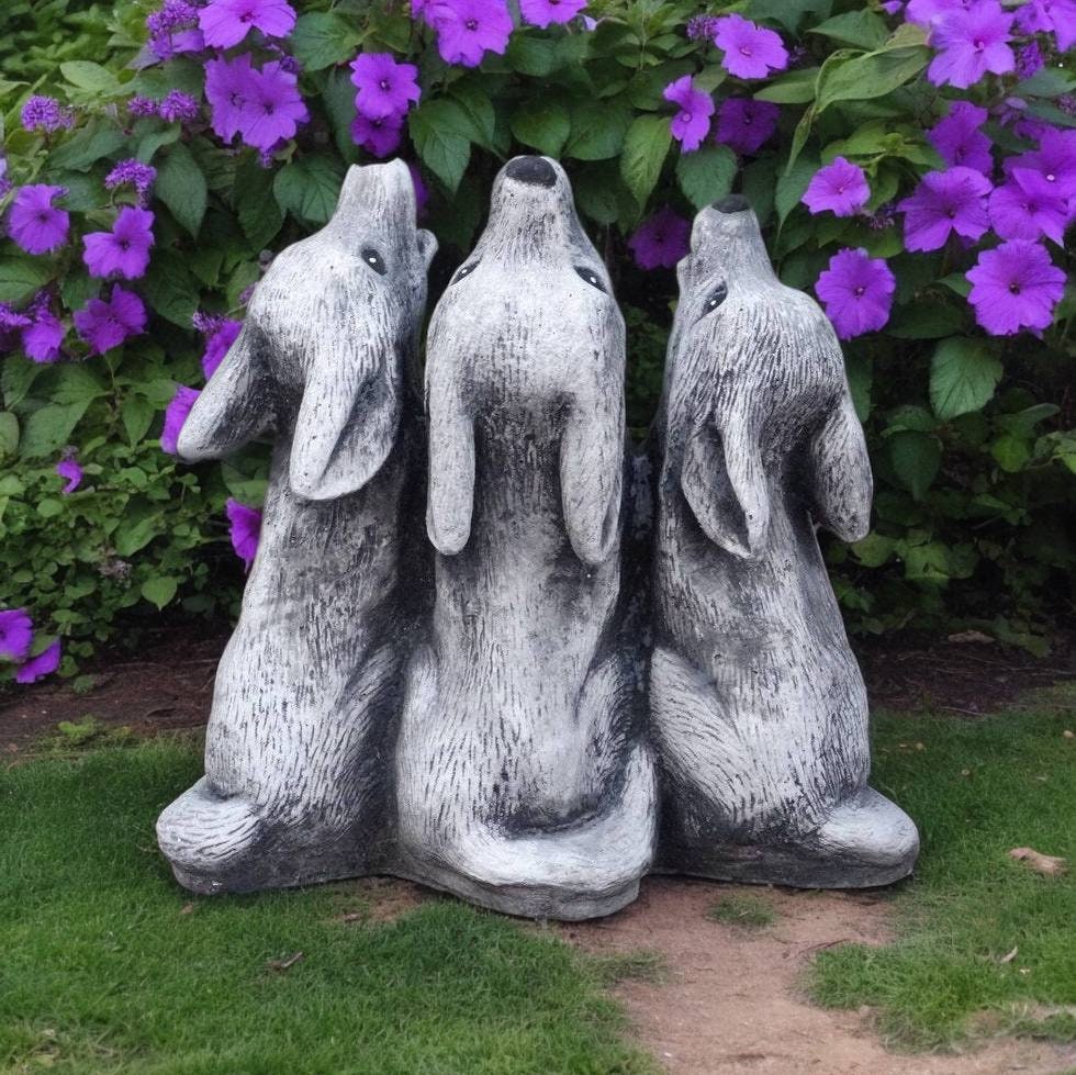 Sitting Wolves Statue, Three Wolves Figure, Wild Wolf Sculpture ...