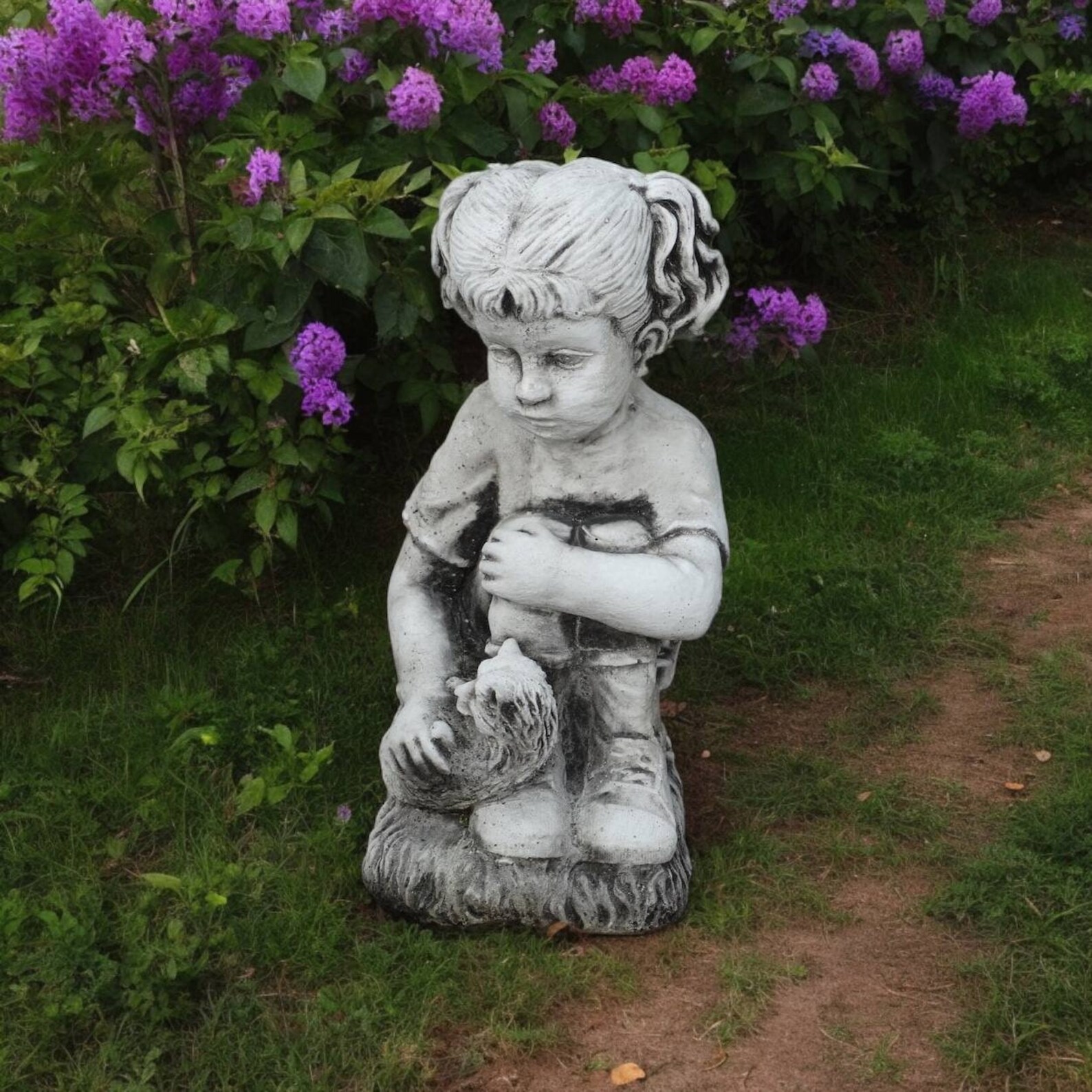 Kneeling Girl Figure, Outdoor Garden Decoration, Concrete Statue, Girl ...