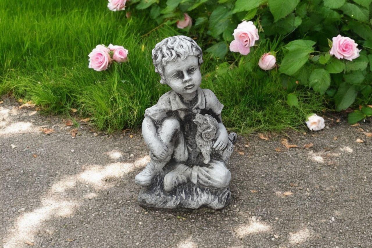 Stone Boy With Dog Concrete Boy Decoration Realistic Sitting Boy Figure ...