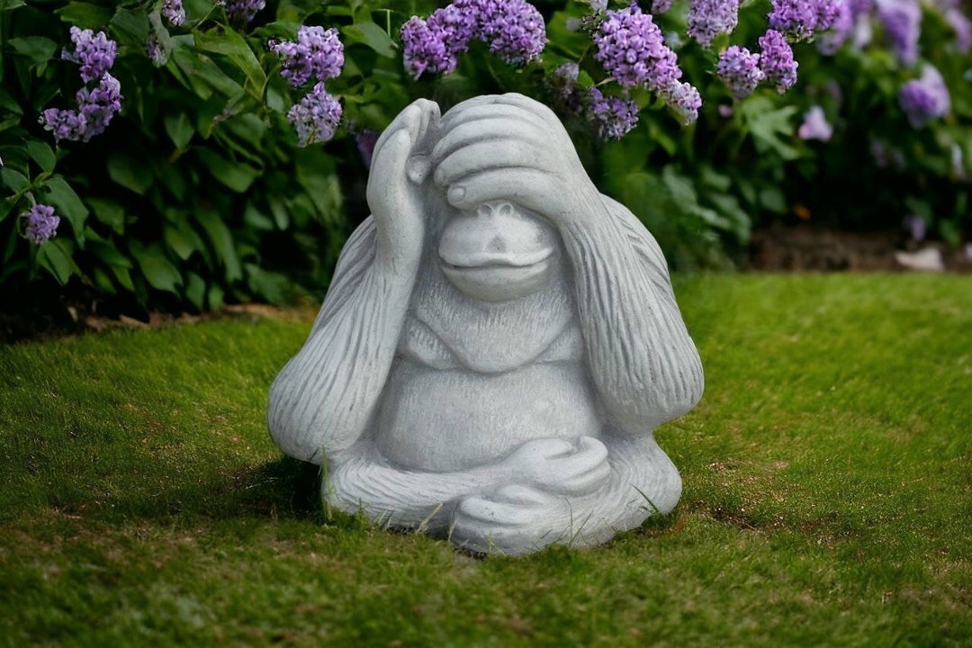 Concrete Gorilla Monkey Statue, Can't See Nothing Monkey, Sitting ...