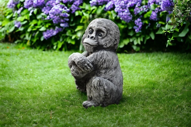 Concrete Monkey Statue, Sitting Monkey, Baby Monkey Figure, Garden ...