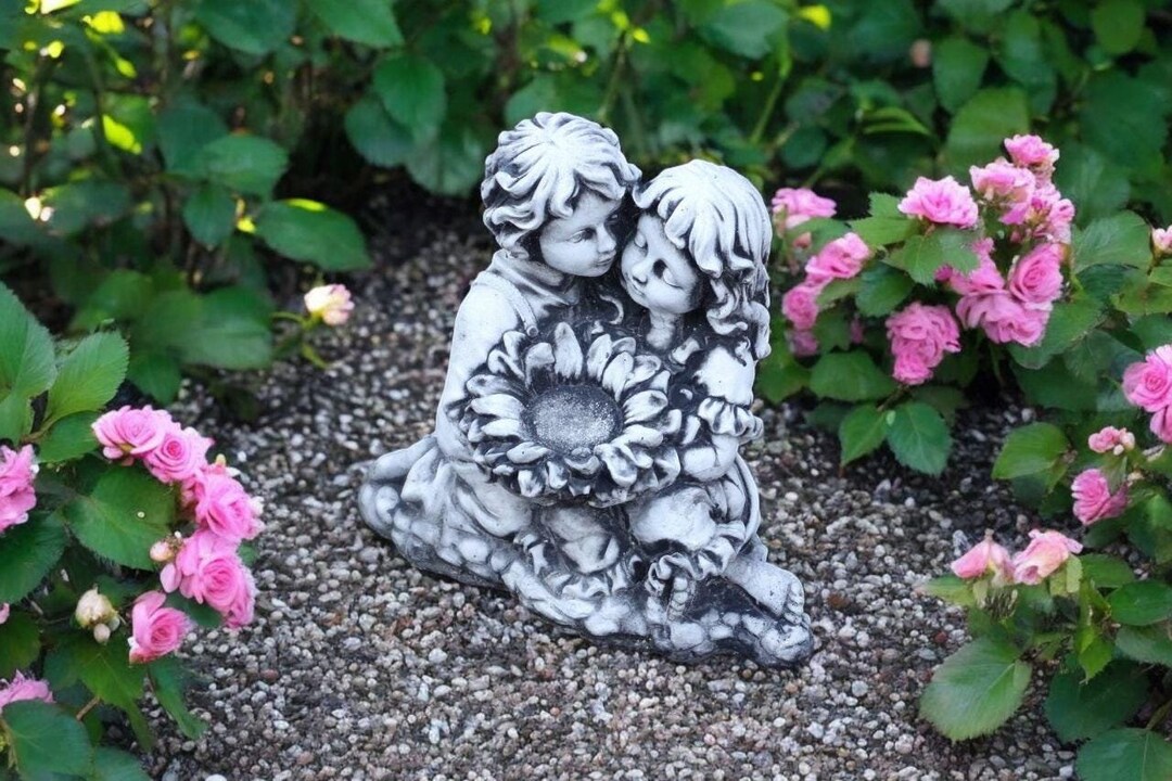 Sitting Girl and Boy Sculpture Cement Children Decoration Garden Kids Figurine Concrete Boy With ...