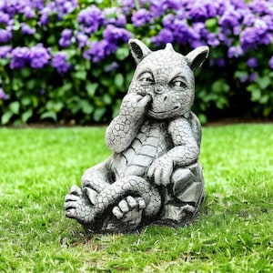 Sitting Dragon Figure, Concrete Baby Dragon Figurine, Gothic Dragon ...