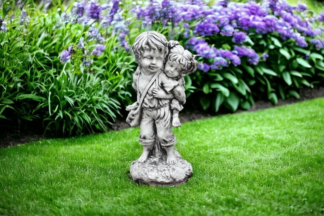 Girl on Boy's Back, Concrete Kids Figure, Boy and Girl Figure, Kids ...