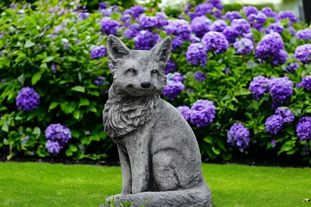Sitting Fox Figure, Stone Animal Sculpture, Garden Statue, Massive Wild ...