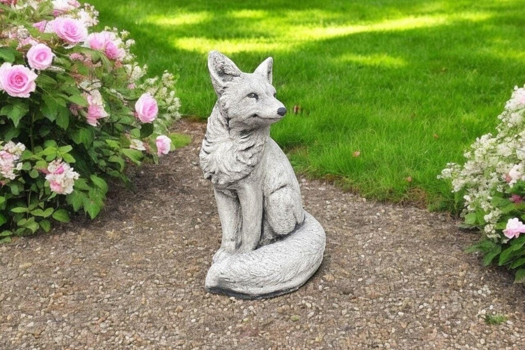 Concrete Fox Statue Stone Forest Animal Figurine Fox Lawn Decor Animal ...