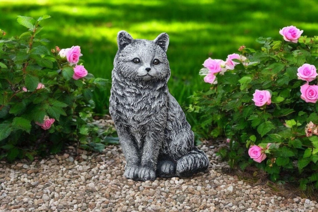 Stone Realistic Kitten Figurine Sitting Cat Decoration Cement Pet Home ...