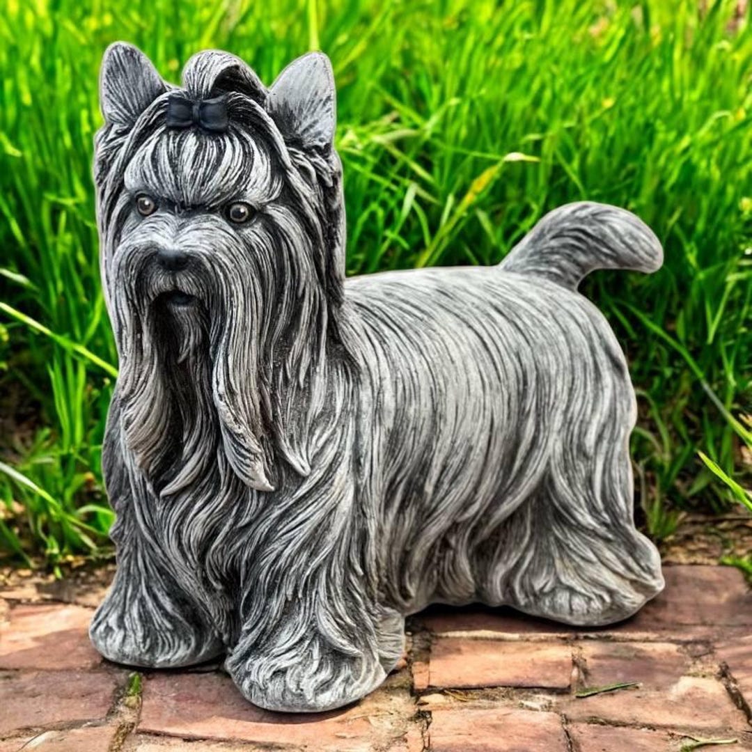 Stone Dog Sculpture Outdoor Pet Decoration Yorkie Dog Statue Realistic ...