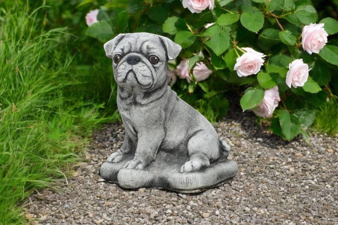 Stone Dog Statue Garden Pug Figure Outdoor Dog Figurine Concrete ...