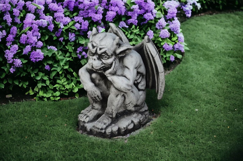 Gargoyle With Wings Sitting on Base Figure, Guardian Statue, Concrete ...