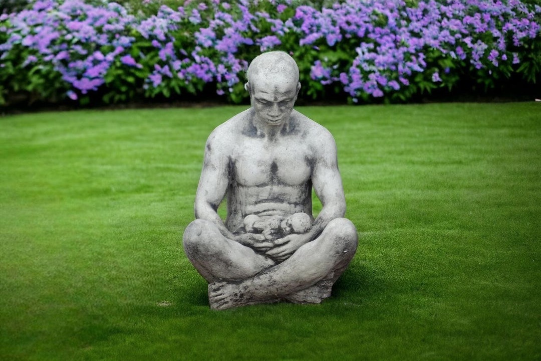 Massive Man Statue, Sitting Man Sculpture, Man With Newborn Figure ...