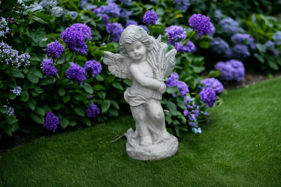 Standing Angel Holding Wheat Statue, Concrete Angel, Massive Stone ...