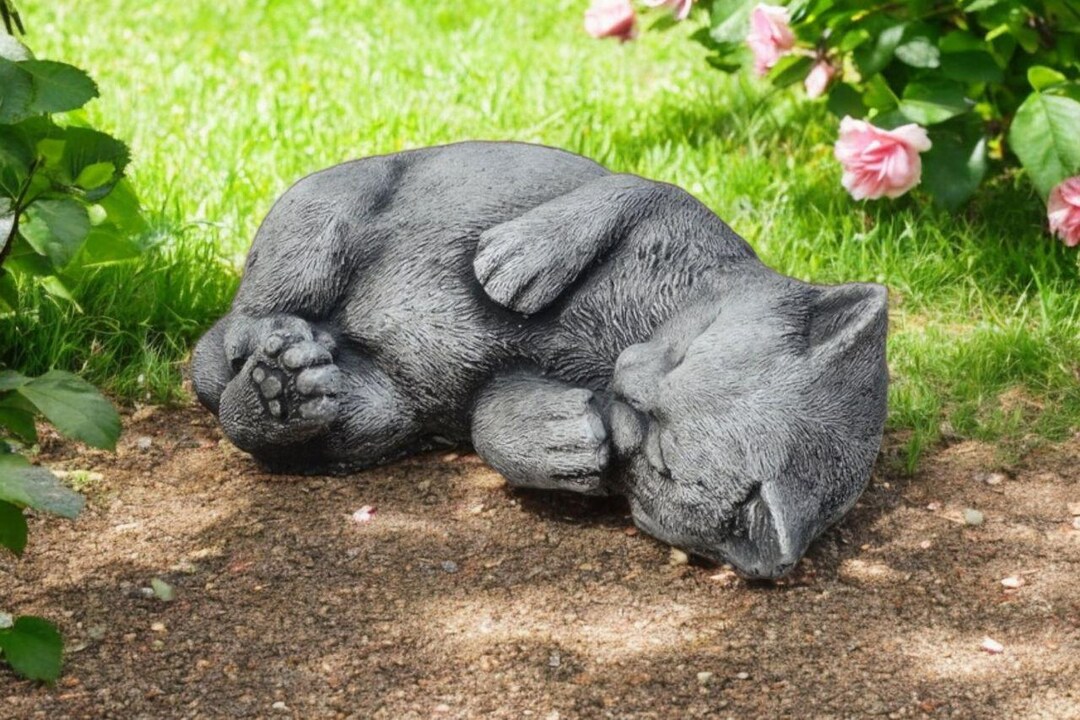 Concrete Sleeping Cat Outdoor Cat Figure Stone Kitten Sculpture ...