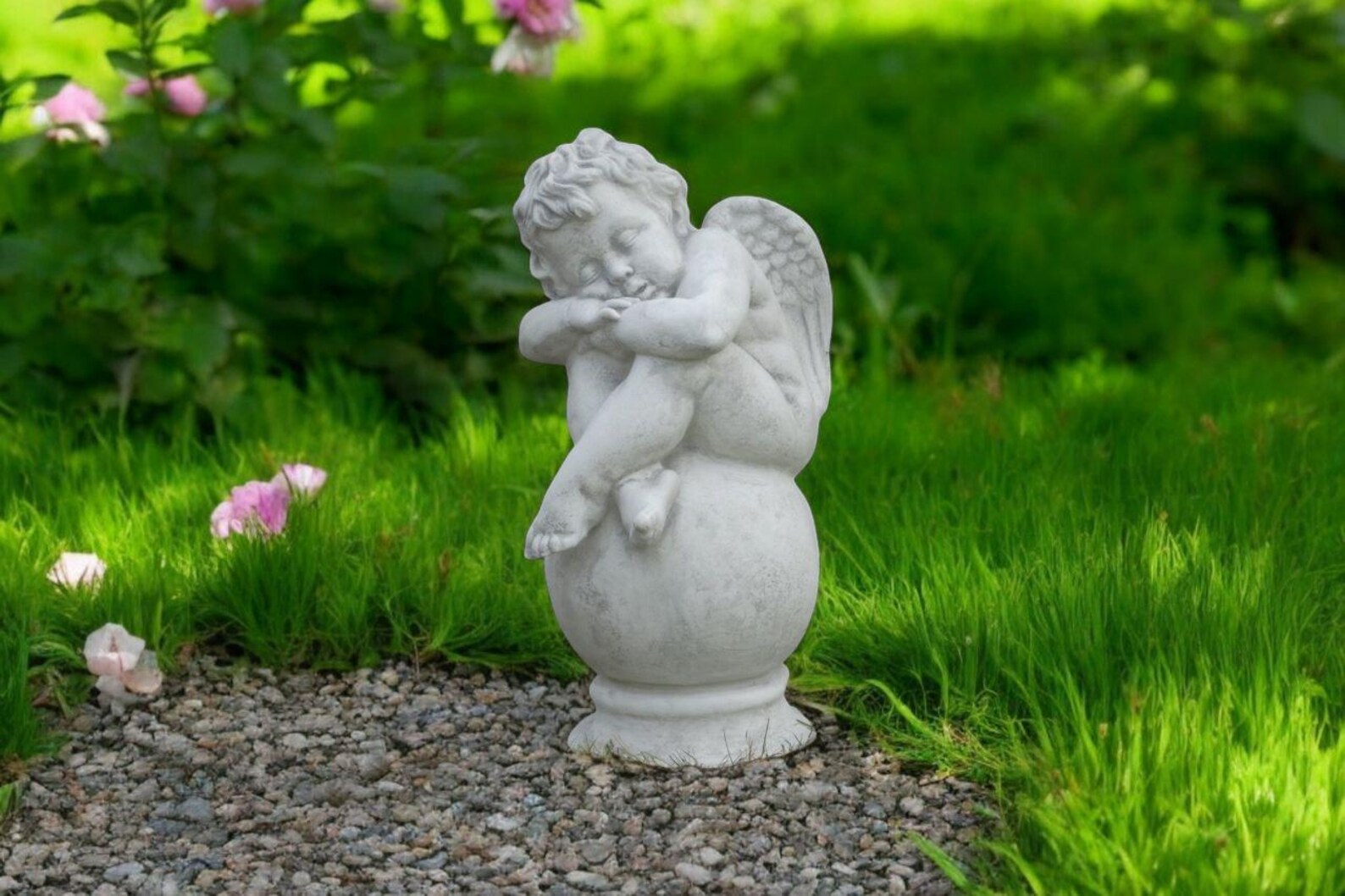 Outdoor Angel Decoration Lawn Angel on Ball Statue Garden Baby Angel ...