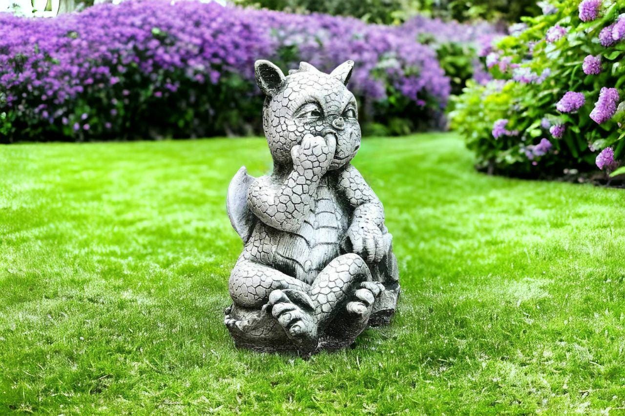 Sitting Dragon Figure, Concrete Baby Dragon Figurine, Gothic Dragon ...