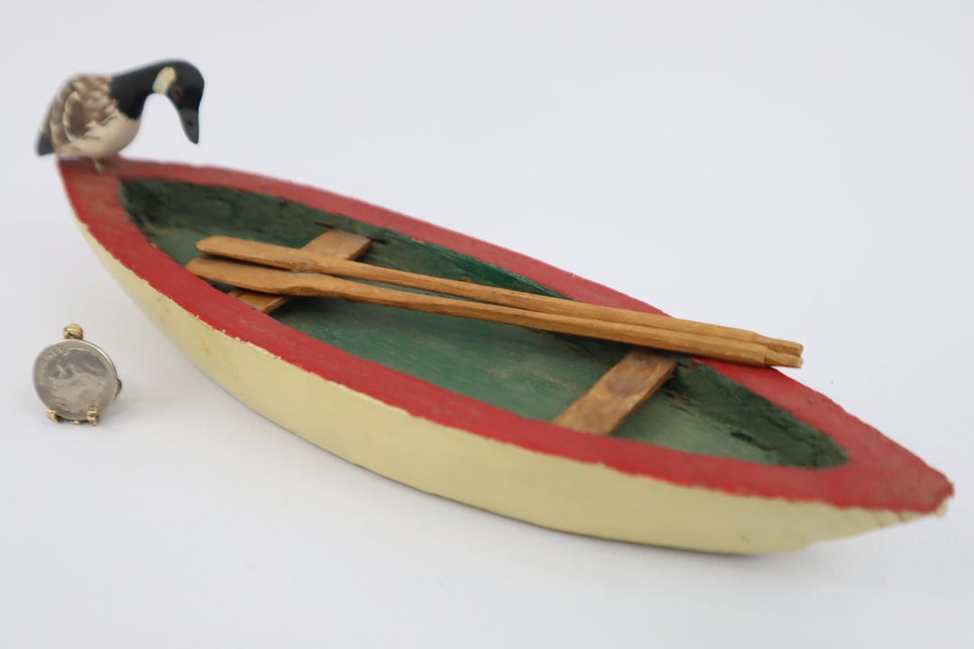 Artist Miniature CANOE Nova Scotia Souvenir Handmade Wood Boat & Oars 9 ...