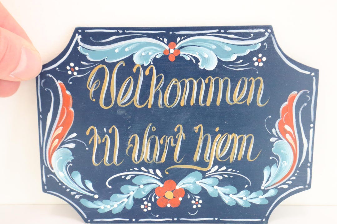 Hand Painted Rosemaling WELCOME Sign Norwegian Folk Art Wall Hanging ...