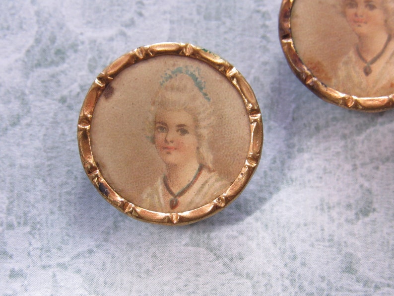 Marie Antoinette Portrait Buttons: Antique Brass Costume Sewing, 1910s ...