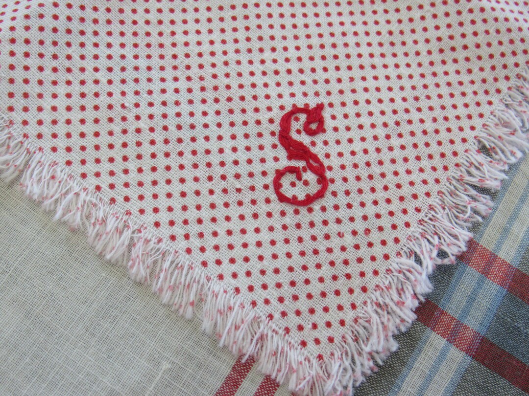 Vintage Polka Dot Place Mat Set: Embroidered Cotton, Handmade 1950s - 8 ...