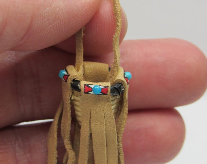 Miniature Native American Basket - Southwest Pueblo Suede Leather ...