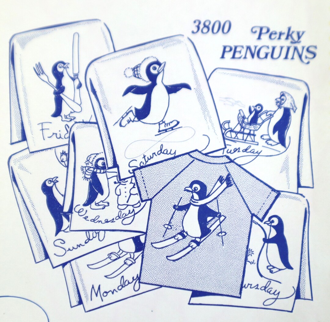 Aunt Martha's PERKY PENGUINS Iron on Transfer Pattern Unused 3800 Hot ...