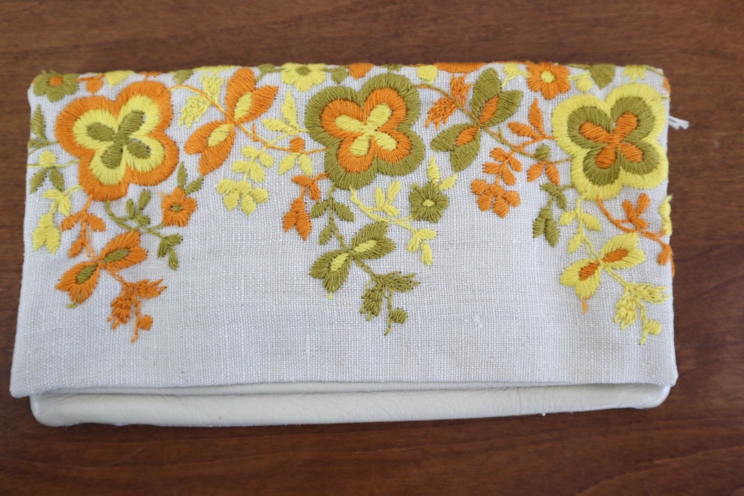 MOD Flower Power Vintage 1960s EK Grab Big Fabric & Leather Envelope ...