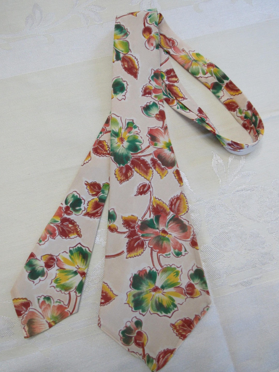 BOLD FLORAL Men's Tie Vintage 1950s Rayon Wide Necktie Brown & Green 4 ...