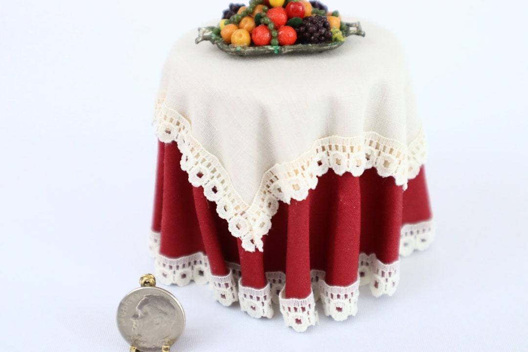 Vtg Miniature Round Table - Miniature Table With Red Tablecloth and ...