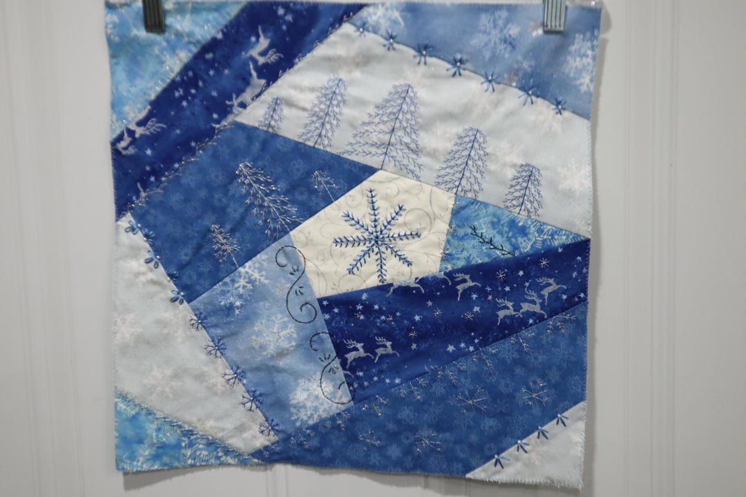 1 Crazy Quilt Square Quilt Block WINTER Holiday Christmas Unfinished to ...