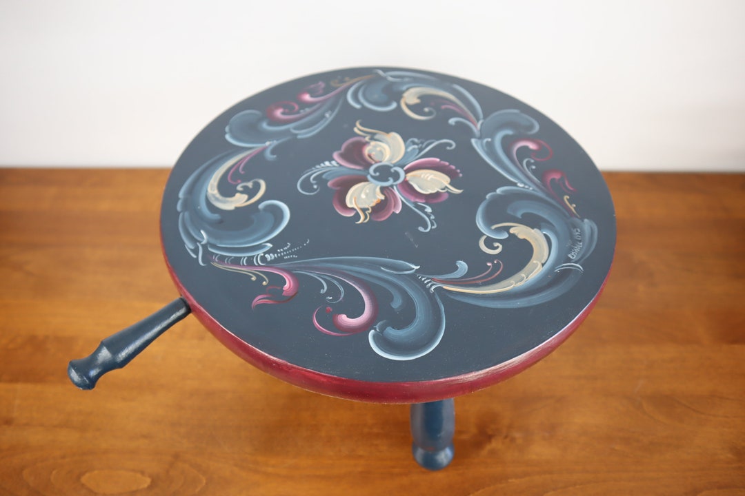 Artist Signed Rosemaling CENTERPIECE Stool Table Decor 12" Hand Painted ...
