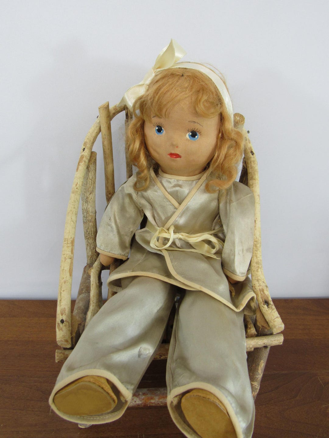 Sad Face Vintage 1940s Krueger NY Mask Face Doll 15" Boudoir Blonde ...