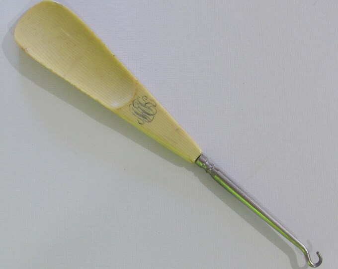 Antique Button Hook Shoe Horn Combination - Vintage 1910s Monogrammed Ivory Pyralin Handle ...