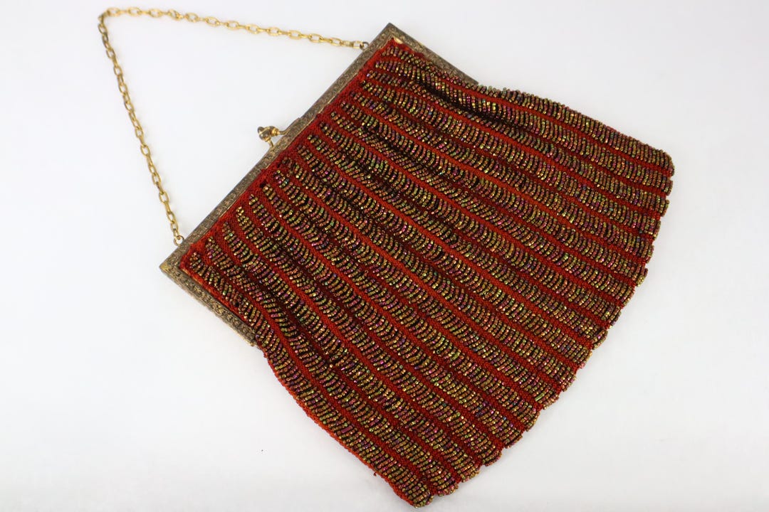 Antique Beaded Purse: Victorian Brass Frame Handbag, 1900s - Etsy