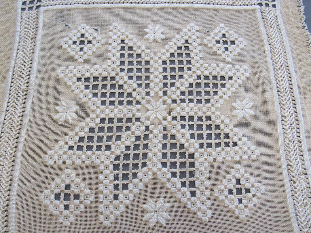 Antique Hardanger Square Doily NEEDS TLC Norwegian Embroidery 19 ...