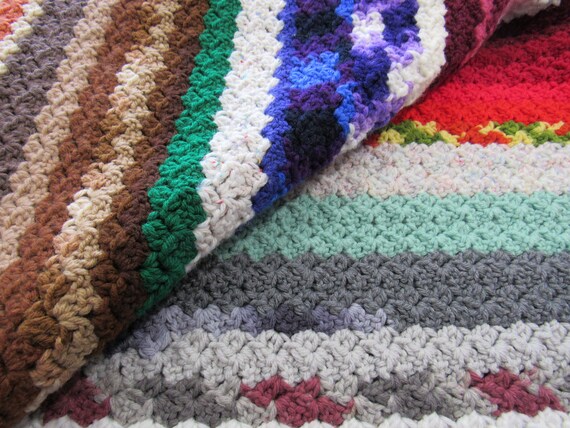 Crocheted Scrap Yarn Afghan Vintage Handmade Wool Blend | Etsy