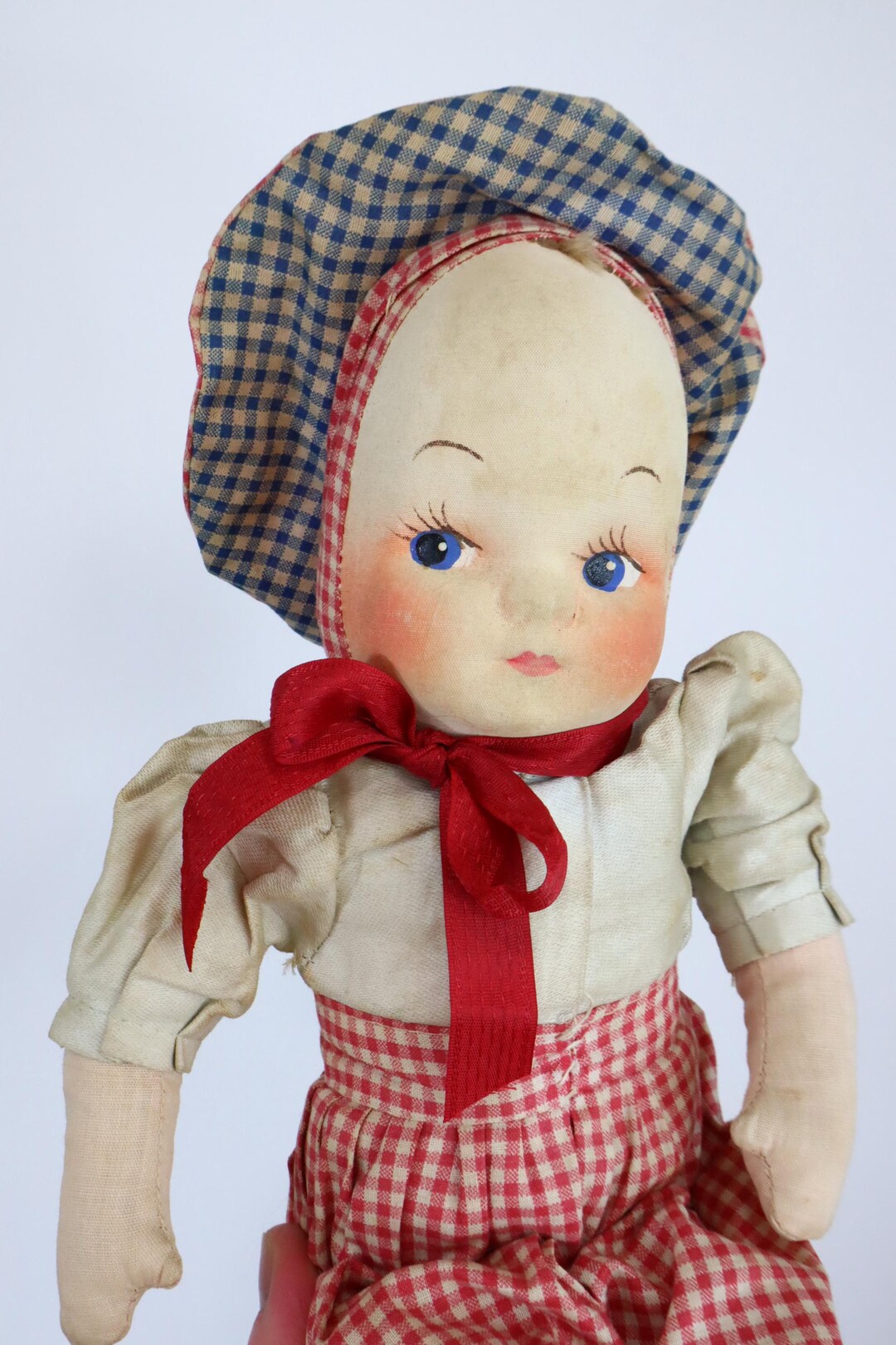 Vintage 1940s Mask Face Rag Doll 14" Hand Painted Face Cloth Body ...